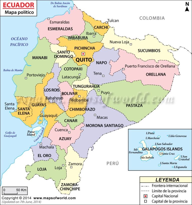 Mapa político del Ecuador - Actualizado » Ecuador en Línea